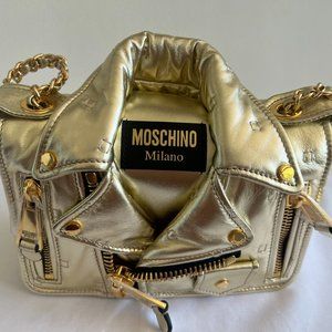 Moschino | Bags | Ss2 Moschino Couture Jeremy Scott Gold Biker Jacket ...